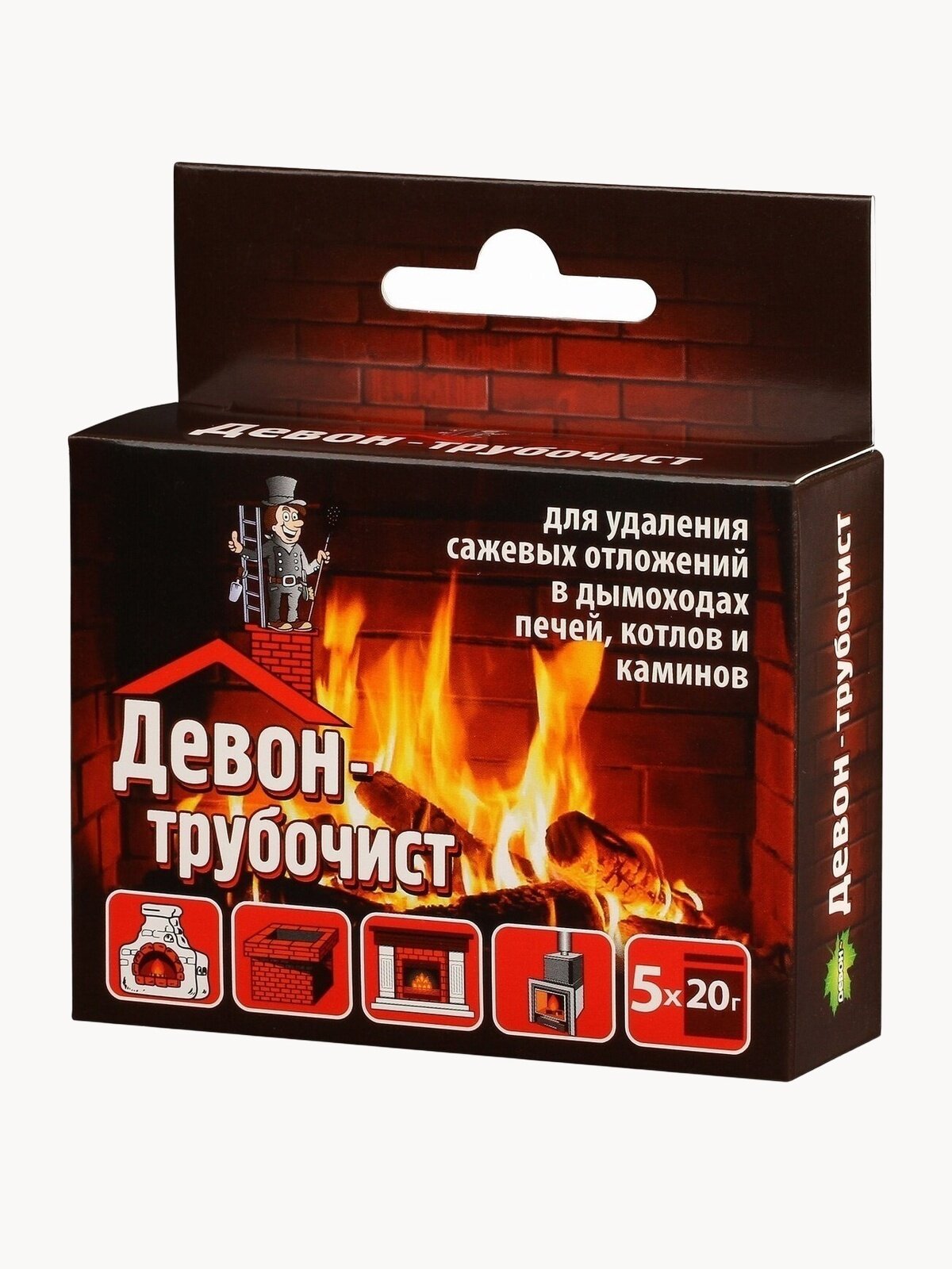 Средство Девон Труболет для чистки дымоходов от сажи, для печей, котлов и каминов, 5 пакетов по 20 г.