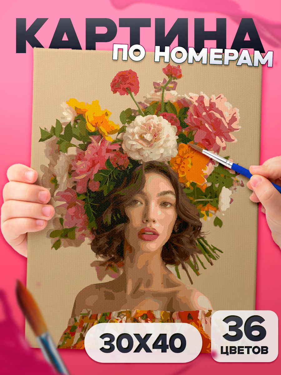 Девушка корона из цветов Картина по номерам для детей, раскраска детская - 40х30см