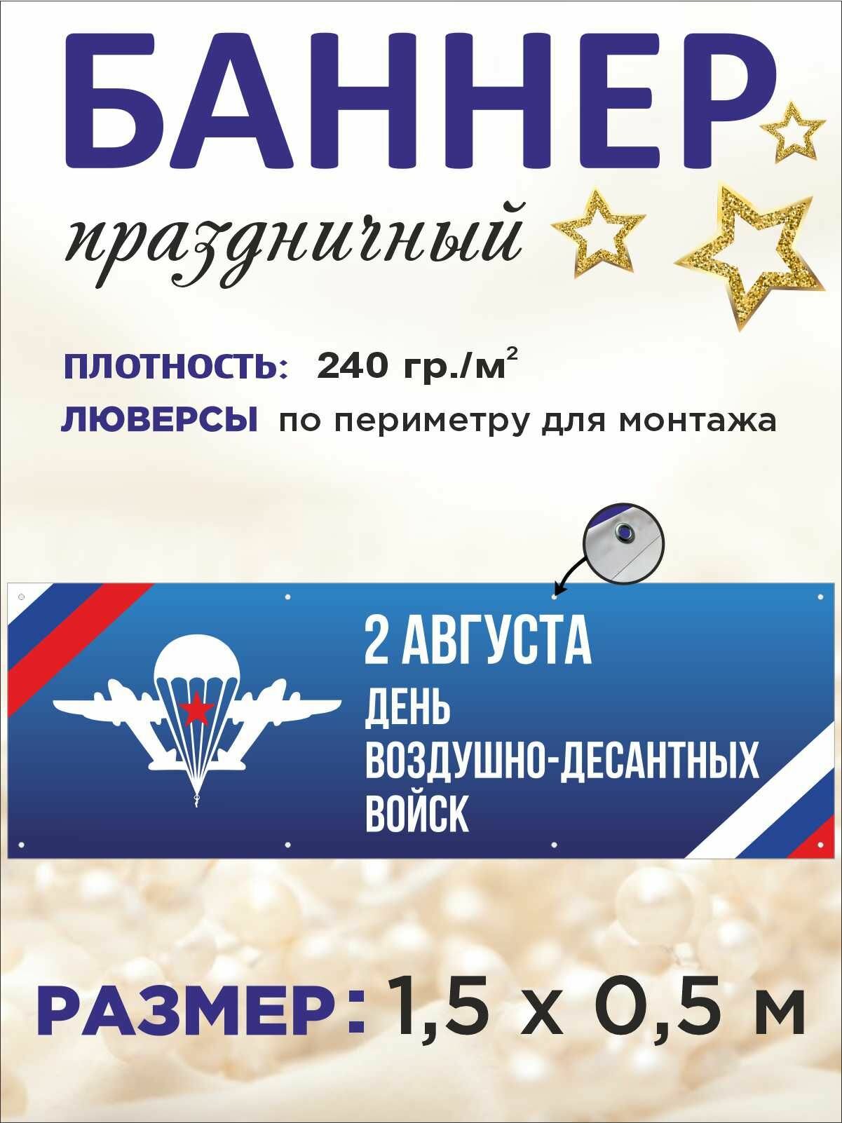 Баннер "День Воздушно-десантных войск" 2 августа День ВДВ для оформления и фотозоны 1,5 х 0,5 м