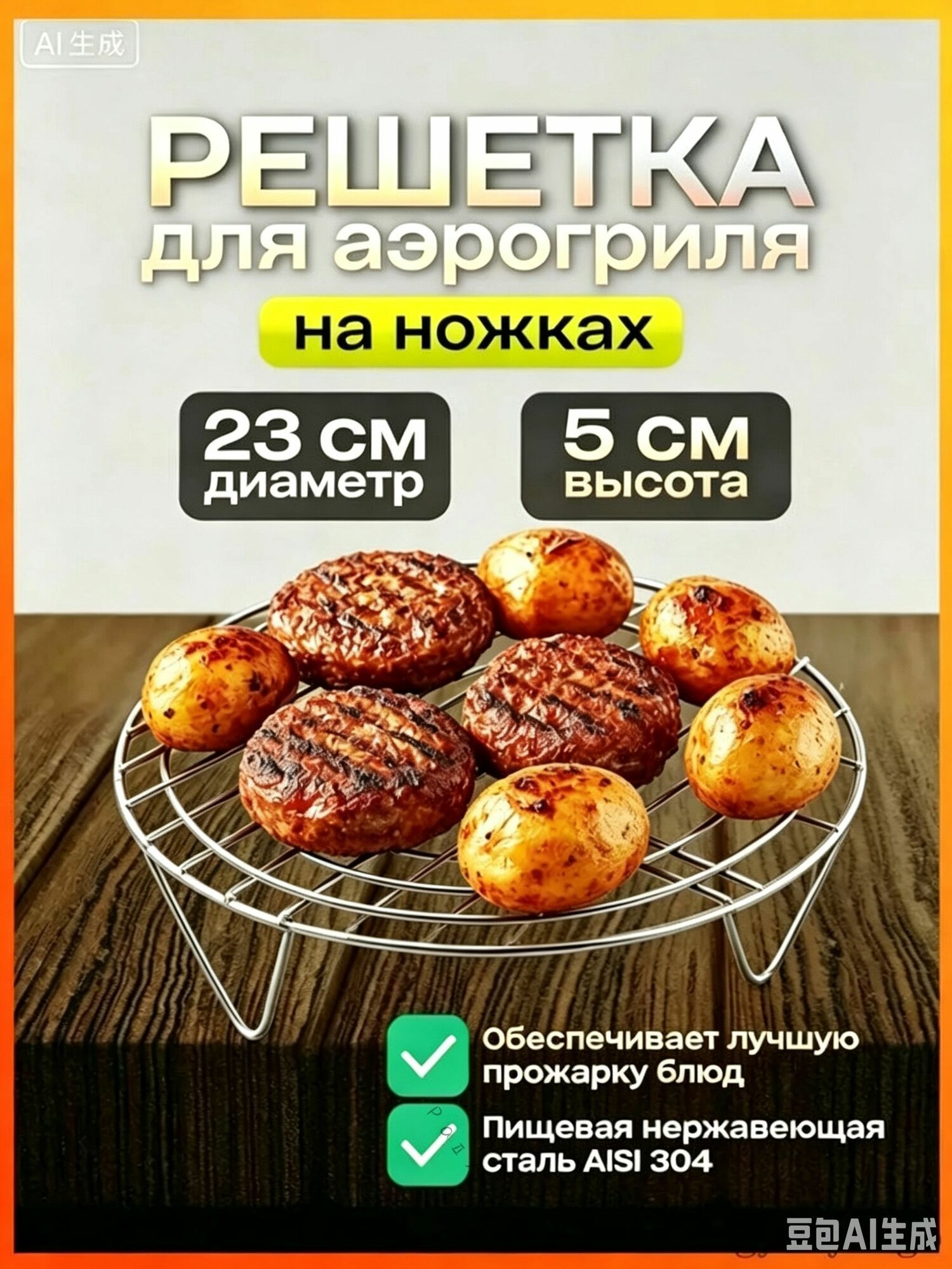 Решетка для аэрогриля круглая 23 см с ножками 5 см