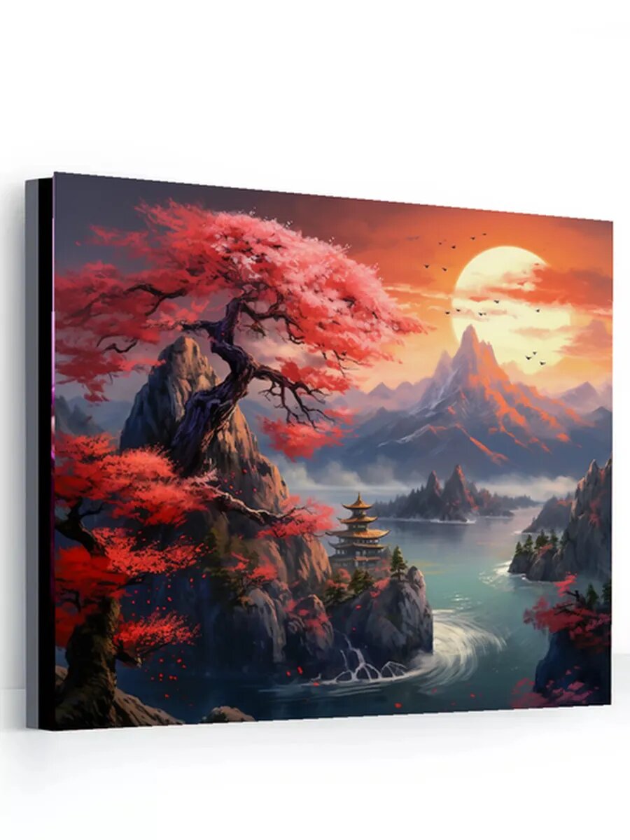 Картина по номерам "Япония на закате сакура", на холсте на подрамнике, 40 x 50 см