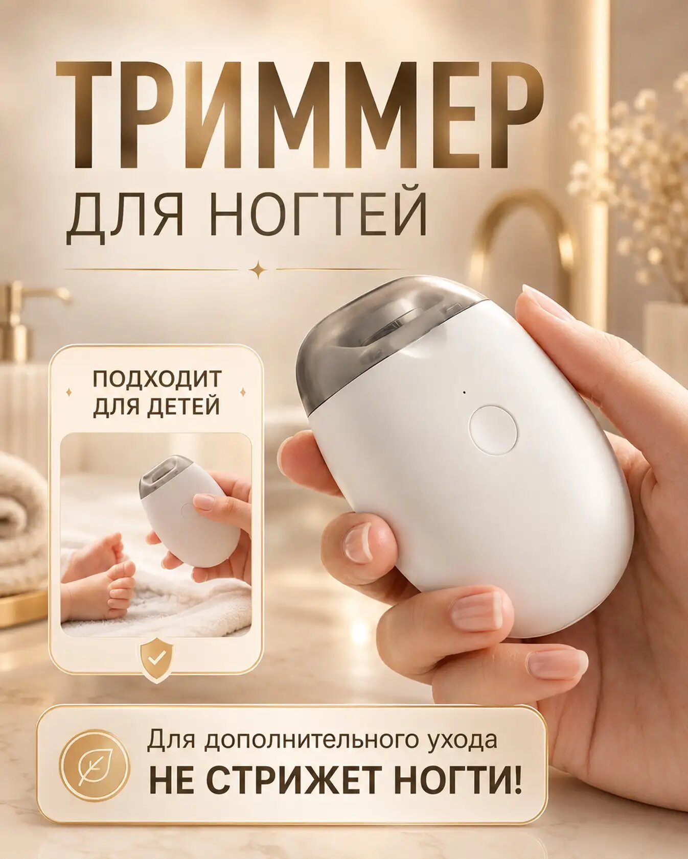 Электрическая маникюрная пилка для ногтей с LEDподсветкой, премиумустройство для педикюра, используется взрослыми и детьми, корпус белого оттенка.