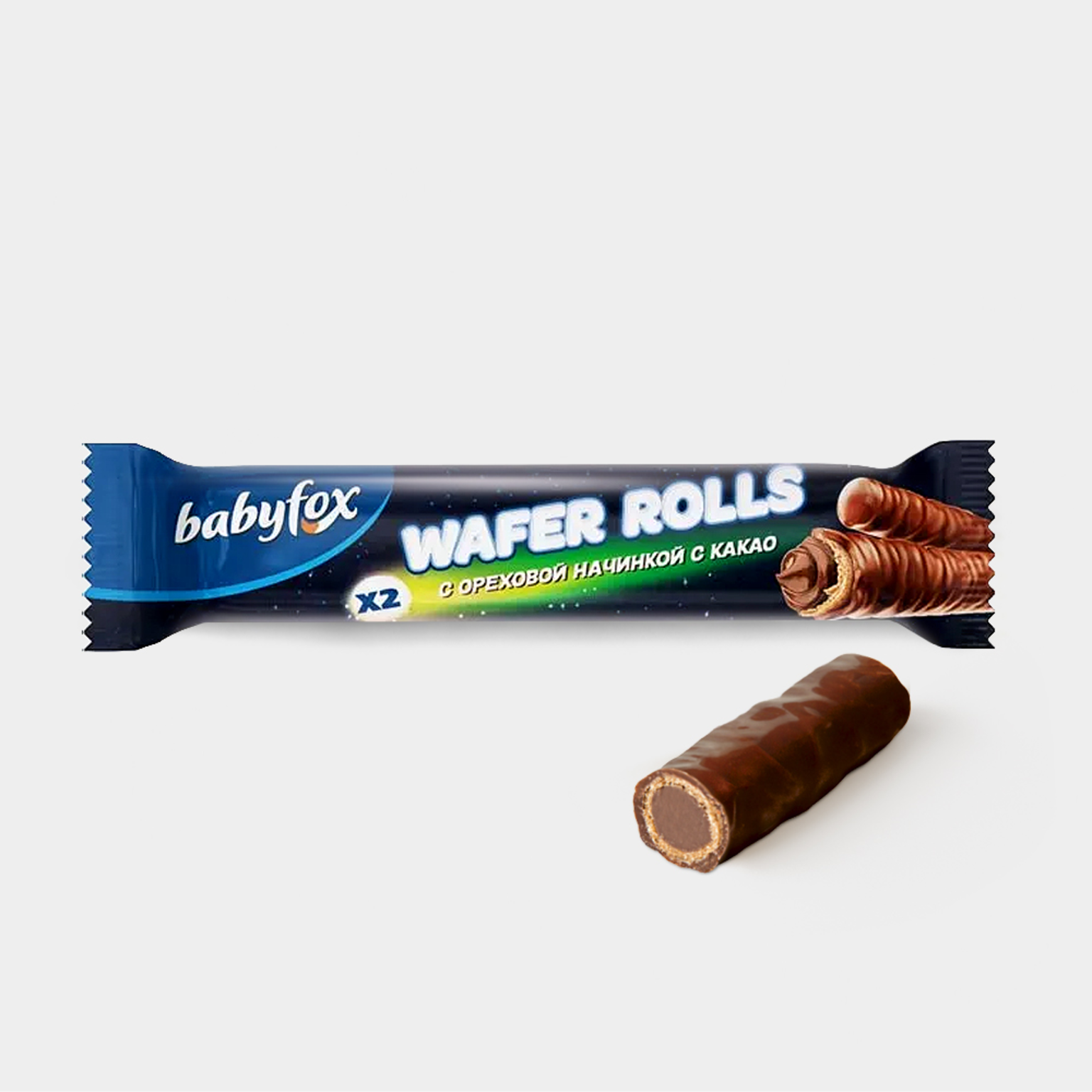 BabyFox, трубочки Wafer Rolls с ореховой начинкой и какао, 16 г