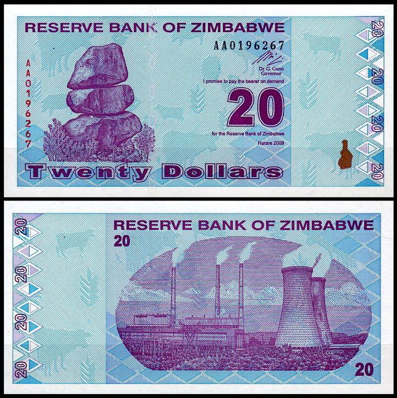 Зимбабве 20 долларов 2009 (UNC Pick 95)