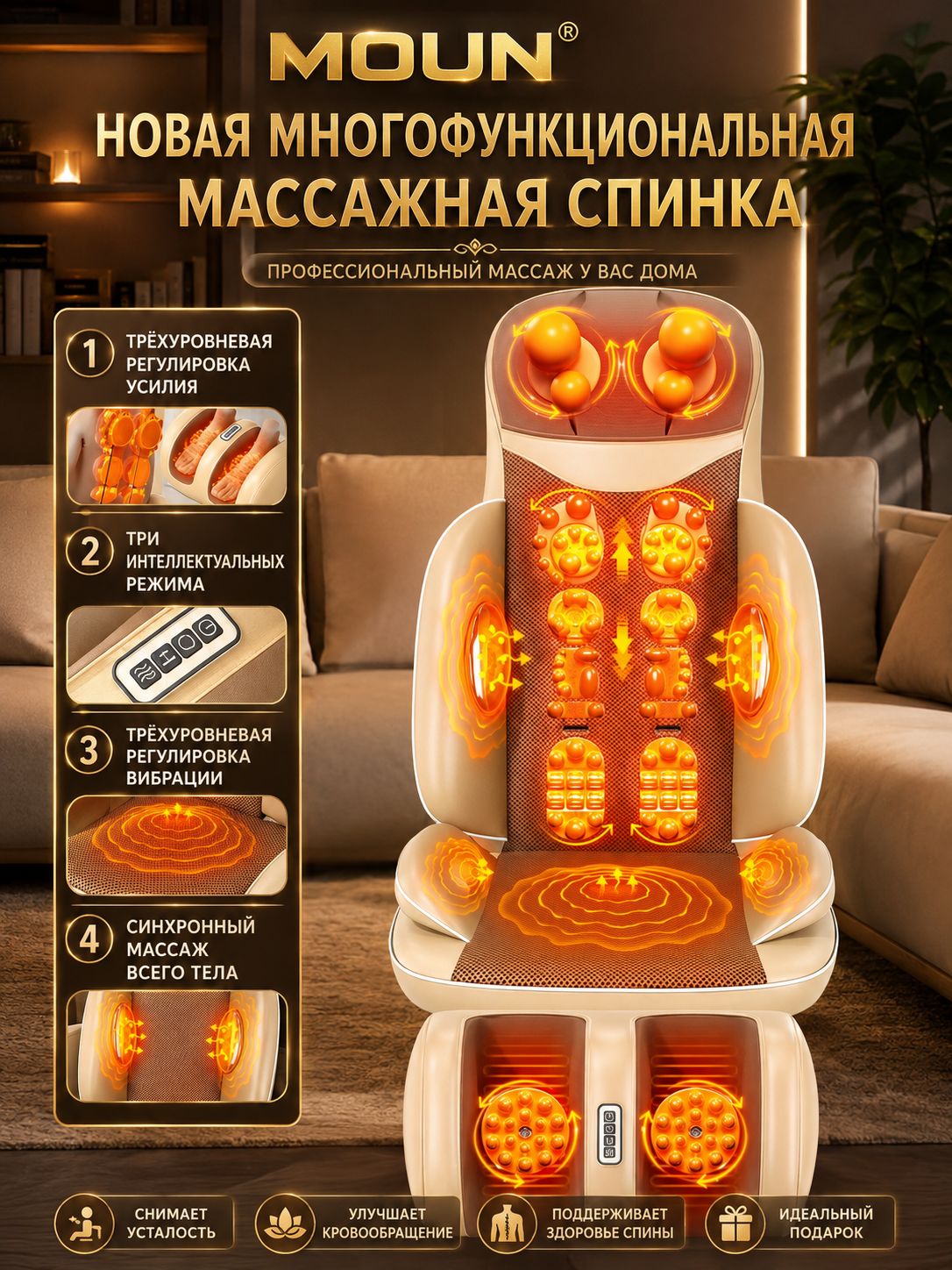 Новый вид комплексного многофункционального массажа спины, шеи, плеч, поясницы, ягодиц, стоп