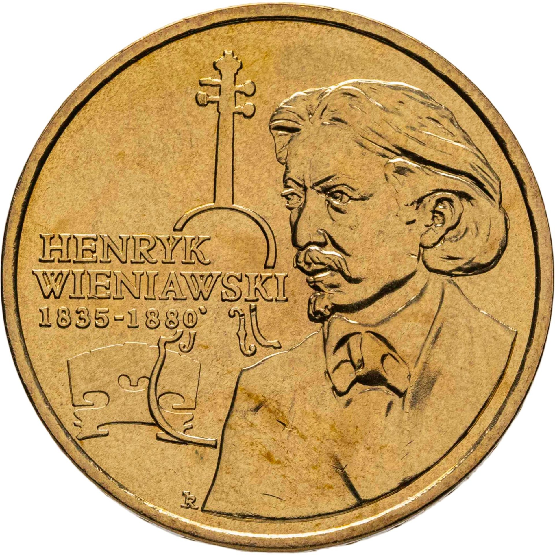 Польша 2 злотых zlote 2001 "XII Международный конкурс скрипачей имени Генрика Венявского", Латунь, в сохранности UNC