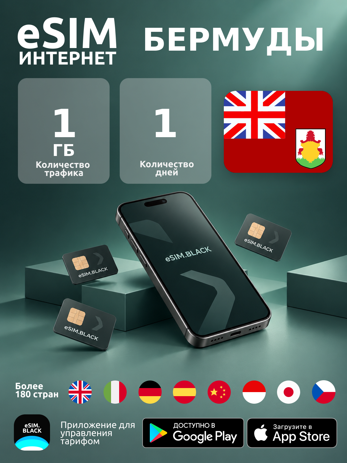 Бермуды/1 день/1 ГБ - eSIM для мобильного интернета ( iPhone | Android ).