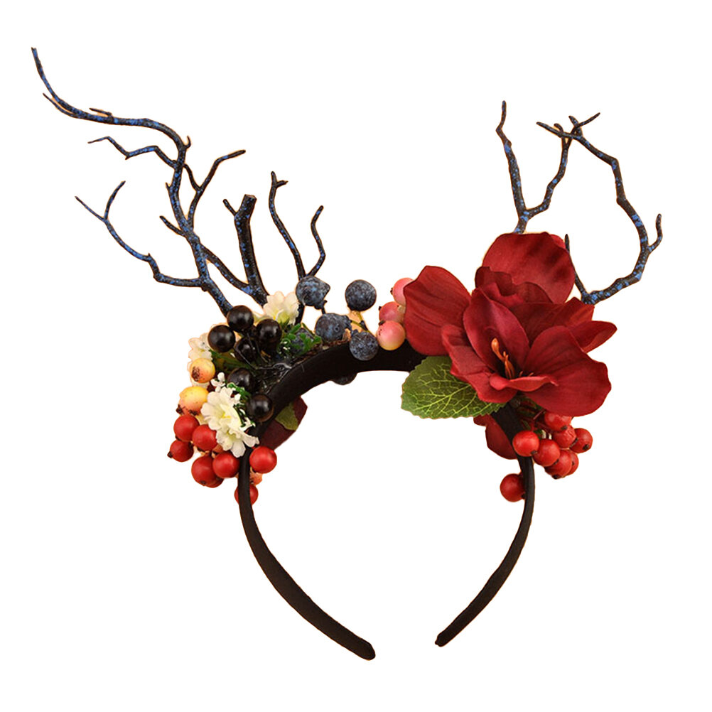 Christmas Antler Headdress Симуляция Ягоды Headband Цветочный Костюм Для Праздников Размер M
