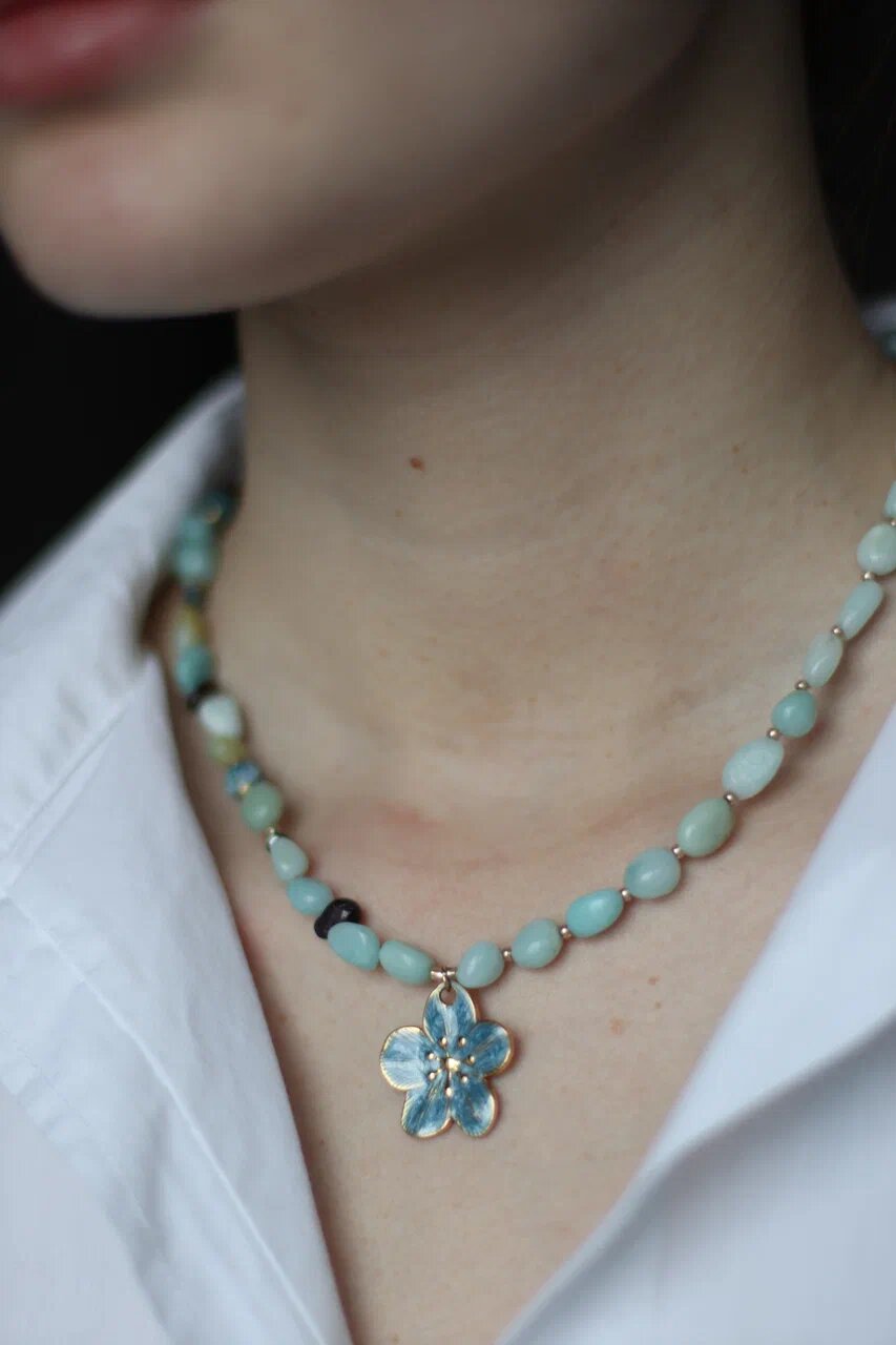 Колье MINI PEARL JEWELRY, амазонит, гранат