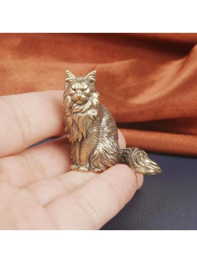 Статуэтка кота Мейн-кун из латуни, винтажная фигурка для декора стола — фото 1