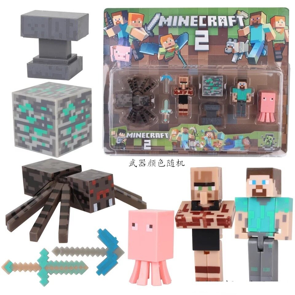 Фигурка Minecraft, Модель Персонажа, Декор Торта, Подарок Стив, Железный Голем Цвет：[Набор Паука и Стива]