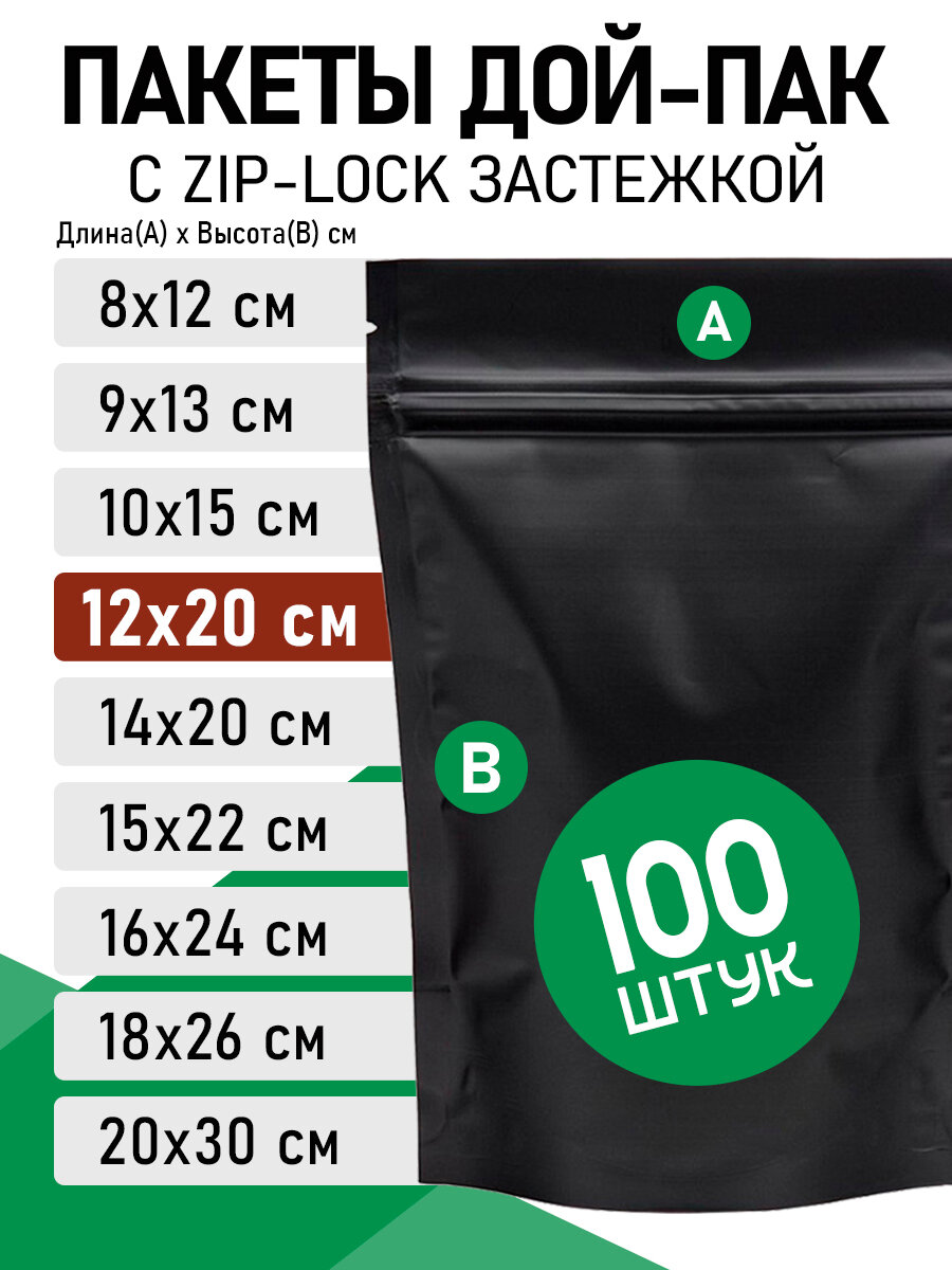 Пакеты зип лок дой-пак черный матовый 120х200 мм