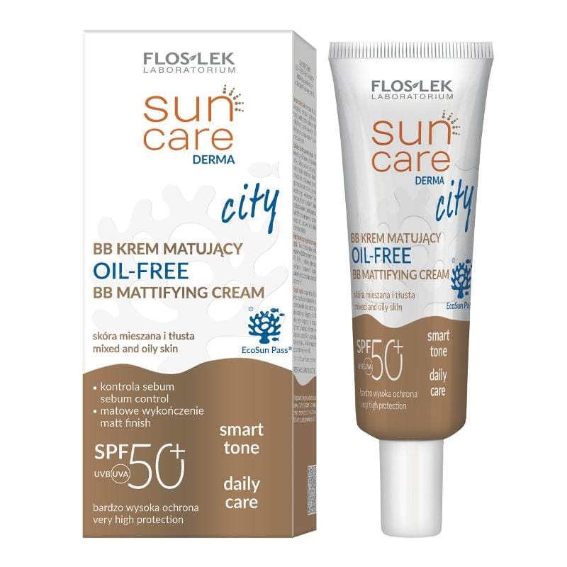 Солнцезащитное средство Floslek Sun Care Derma City, матирующий BB-крем для лица SPF50+, для жирной и смешанной кожи, 30 мл
