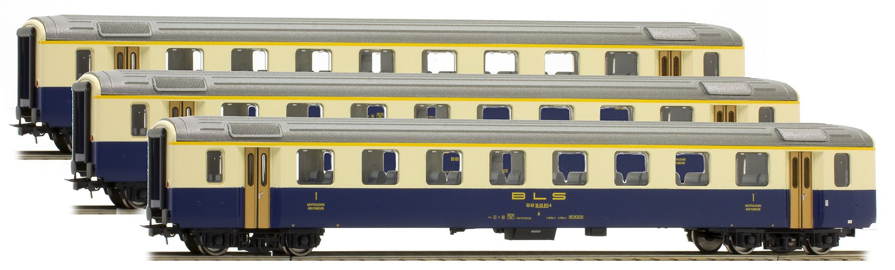 L230120 Набор из трех пассажирских вагонов 1-го класса тип EW 1, BLS, Ep.VI, H0 1/87