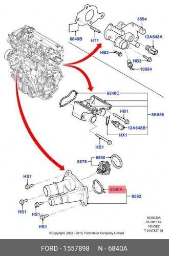 Прокл. термостата Ford Fiesta (2001-2007) (FORD 1557898)
