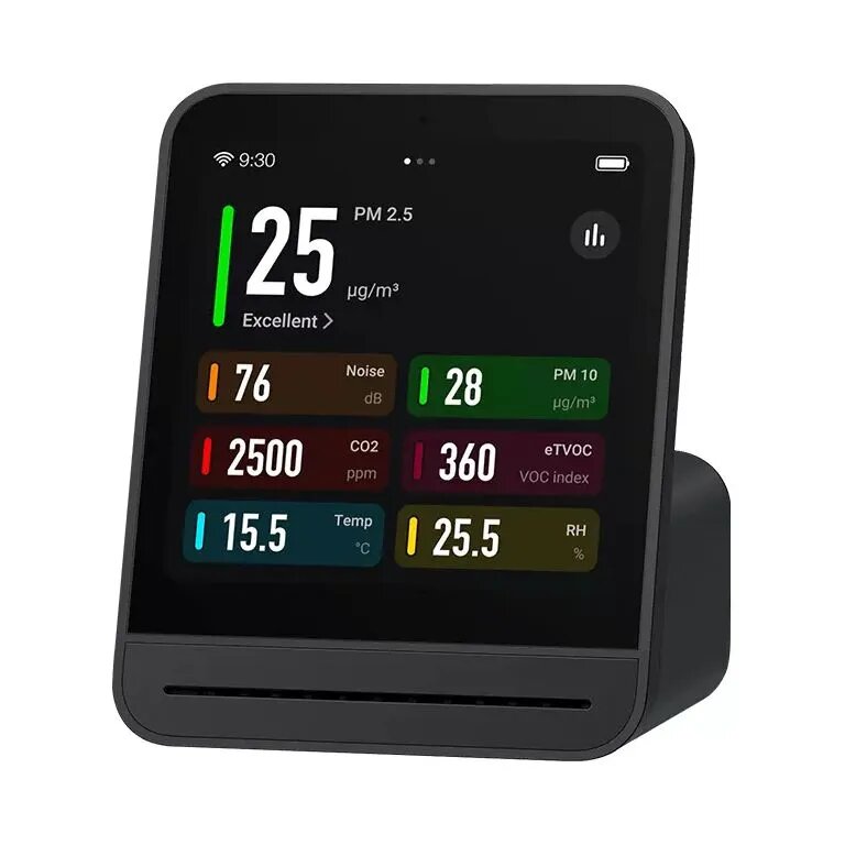 Анализатор качества воздуха Xiaomi Qingping Air Monitor (CGS2) 6 в 1 (датчик углекислого газа CO2, Температуры, Влажности, PM2.5, TVOC, Шума) Черный / русская версия, работает с Алисой