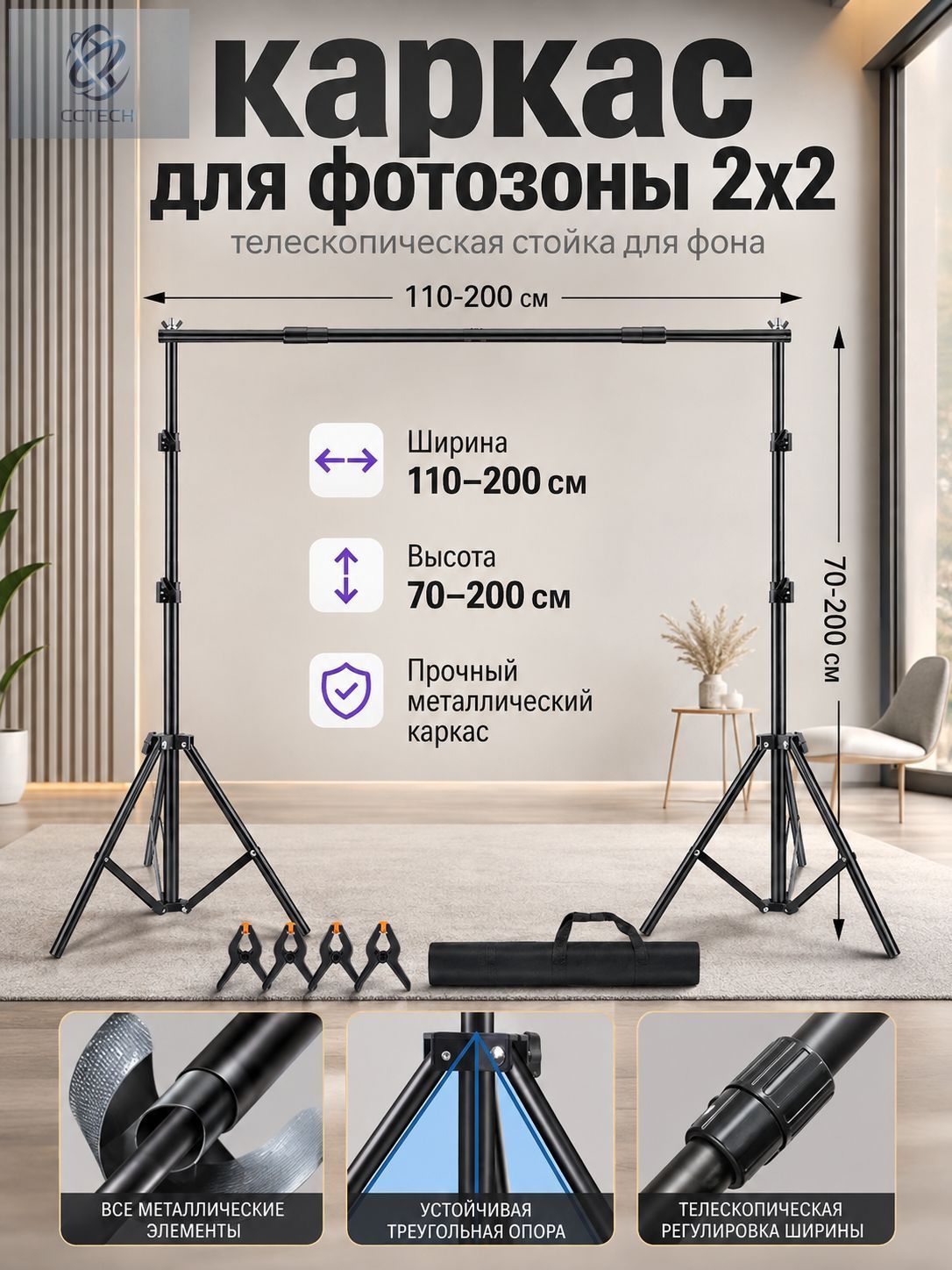 Каркас для фотозоны 2х2, Зелёный фон