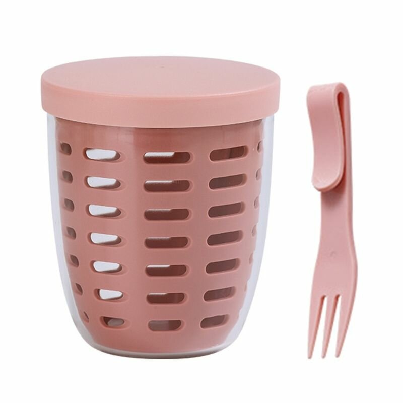 Переносная чашка для слива фруктов объемом 600 МЛ с вилкой-розовый