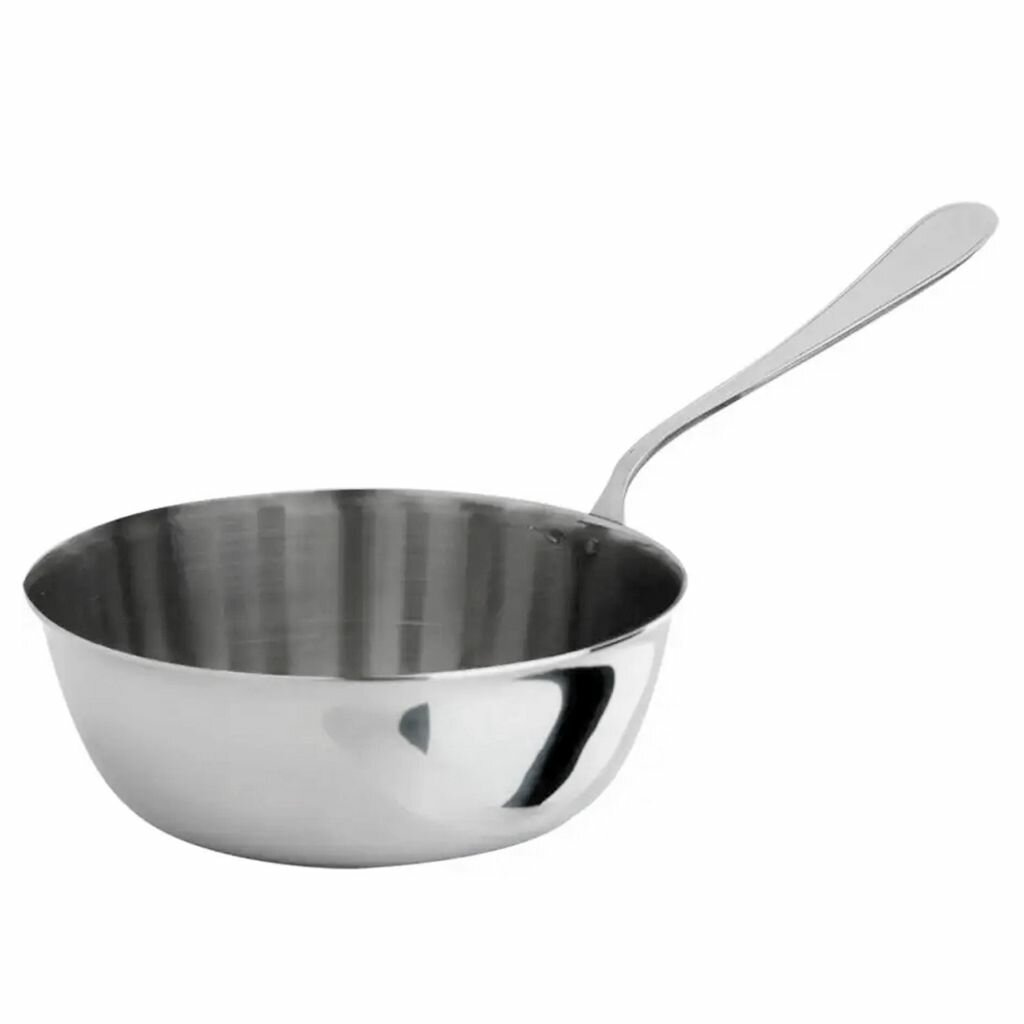 Кокотница КНР из нержавеющей стали "Promo", 150 мл, диаметр 9 см, высота 3,5 см, толщина 0,6 мм, зеркальная полировка, длинная ручка (94-5601)