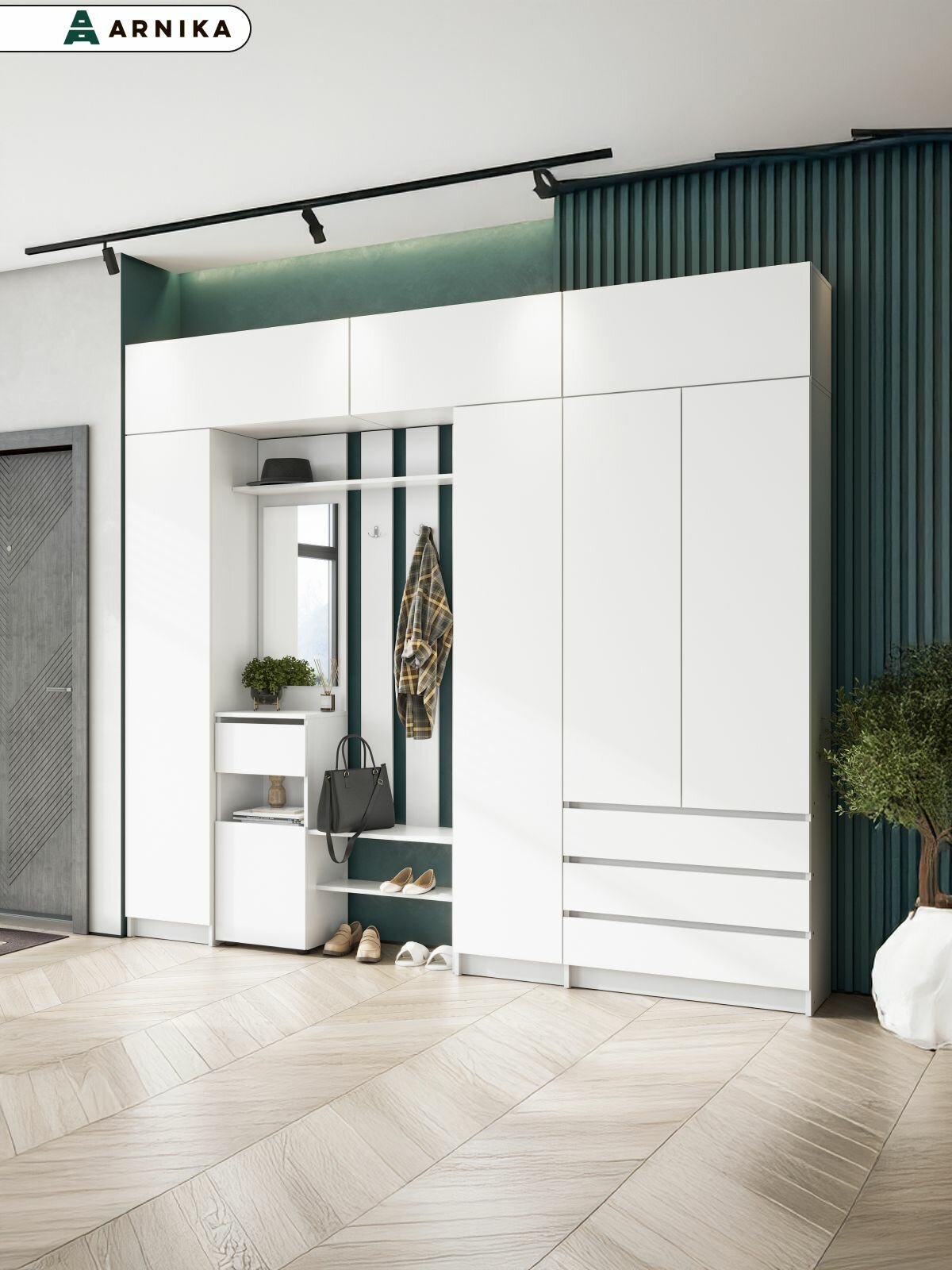 Прихожая ARNIKA "Бали", белая, ЛДСП, зеркало, 260 см, распашные дверцы