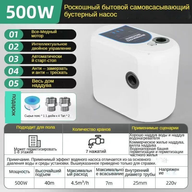 Насосная станция, 500 Вт, 100 л/мин, 40 м, для отопления