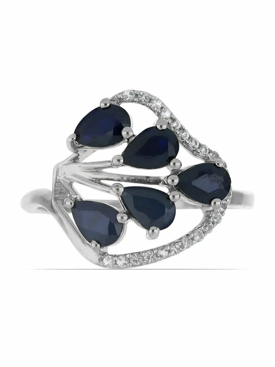 Кольцо тонкое, серебро, 925 проба, родирование, топаз, сапфир