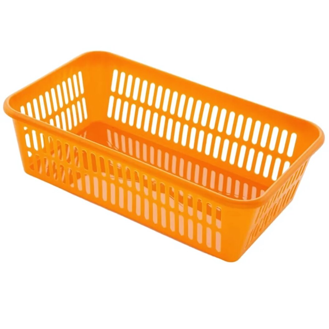 Корзинка пластиковая прямоугольная 20х10х4.8см, цвет оранжевый, для хранения вещей, с перфорированными стенками