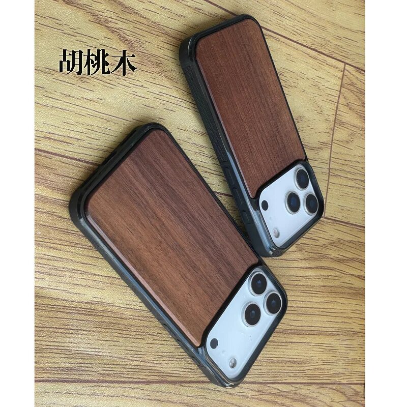 Однотонный деревянный чехол для телефона из орехового дерева для iPhone 17 Pro Max 17 Air 16 Pro 15 14 13 12 11 «все включено» с мягким краем + задняя крышка из ПК