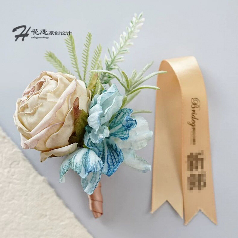 Бутоньерка для жениха и невесты, полный набор для родителей, имитация цветка на лацкане, цветок на запястье для шафера и подружки невесты