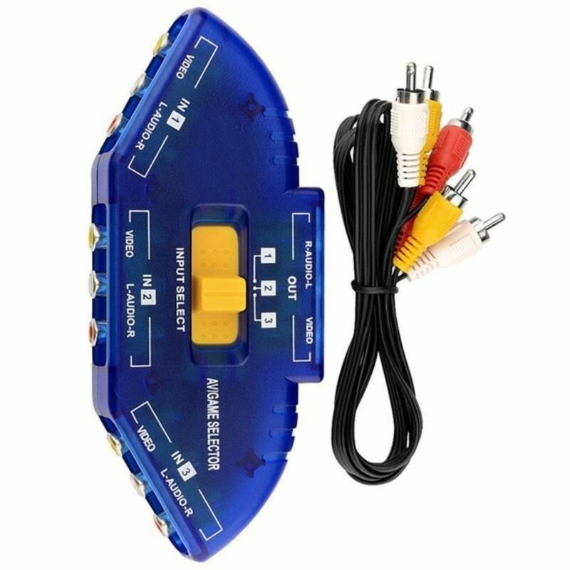 Новый 3-канальный аудио- и видеомагнитофон RCA-AV L/R stereo switcher splitter-синий