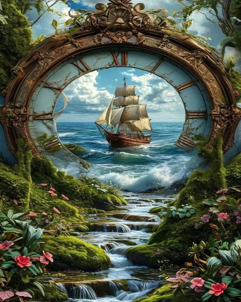 Алмазная Мозаика "Парусник Сквозь Время" 40x50 См Алмазная Вышивка / Картина Стразами Подарков / Украшения