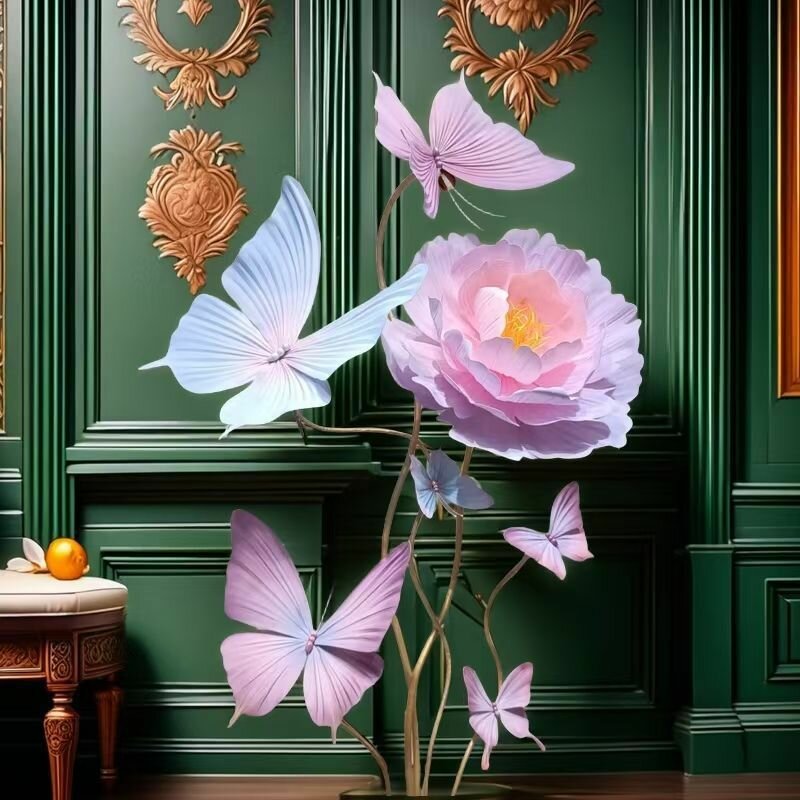 Художественная бабочка из бумаги, реалистичные 3D цветы, декорации для сцены, романтическая свадебная церемония, искусственные цветы для оформления сцены