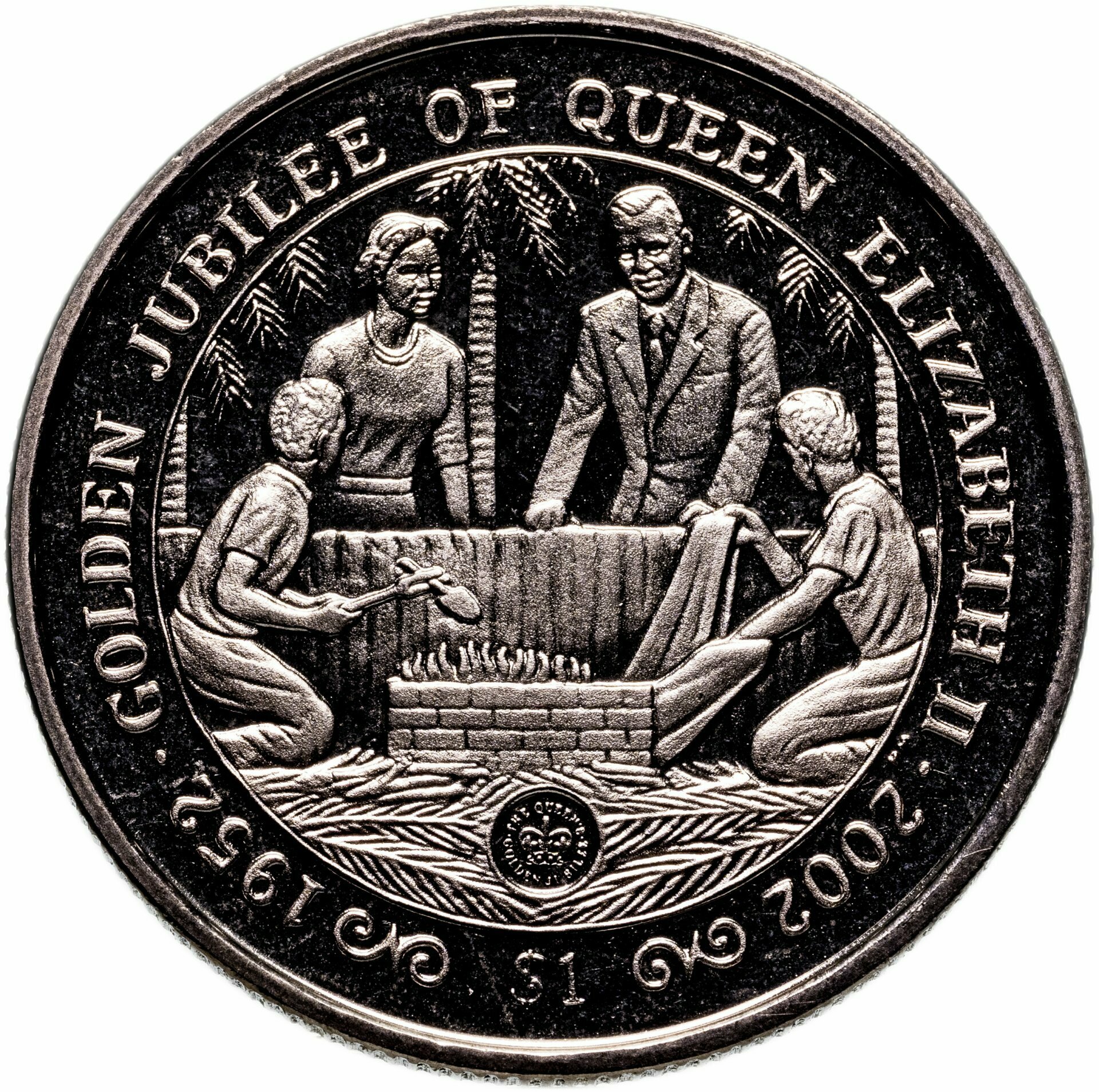 Сьерра-Леоне 1 доллар dollar 2002 50 лет правлению Королевы Елизаветы II /Елизавета II, Принц Чарльз и кузнецы, Мельхиор медь-никель, в сохранности UNC