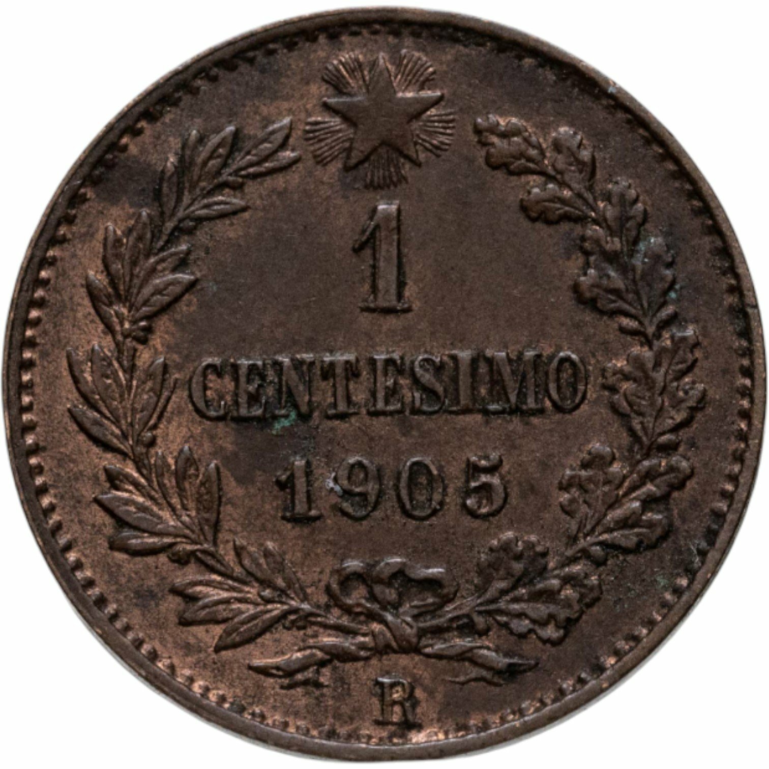 Италия 1 чентезимо centesimo 1905 R, Медь, в сохранности AU