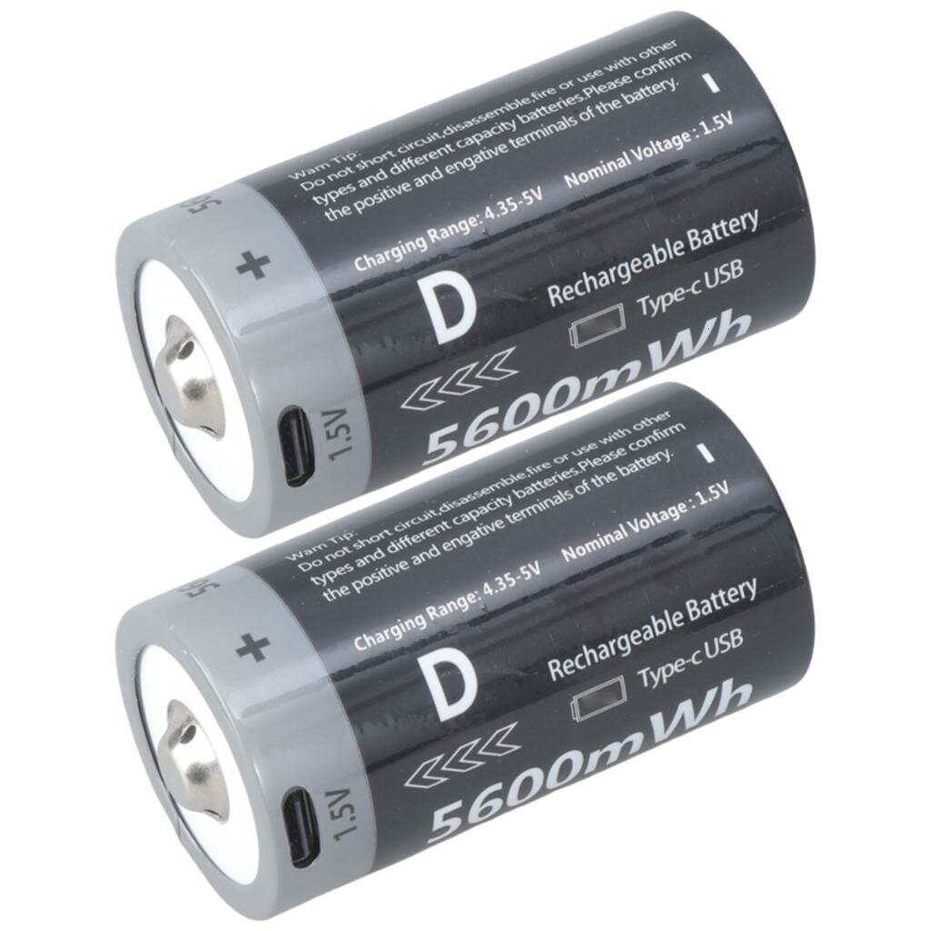 Аккумуляторы D 1,5 В 5600 мА·ч с USB-зарядкой, 5600 МВтч