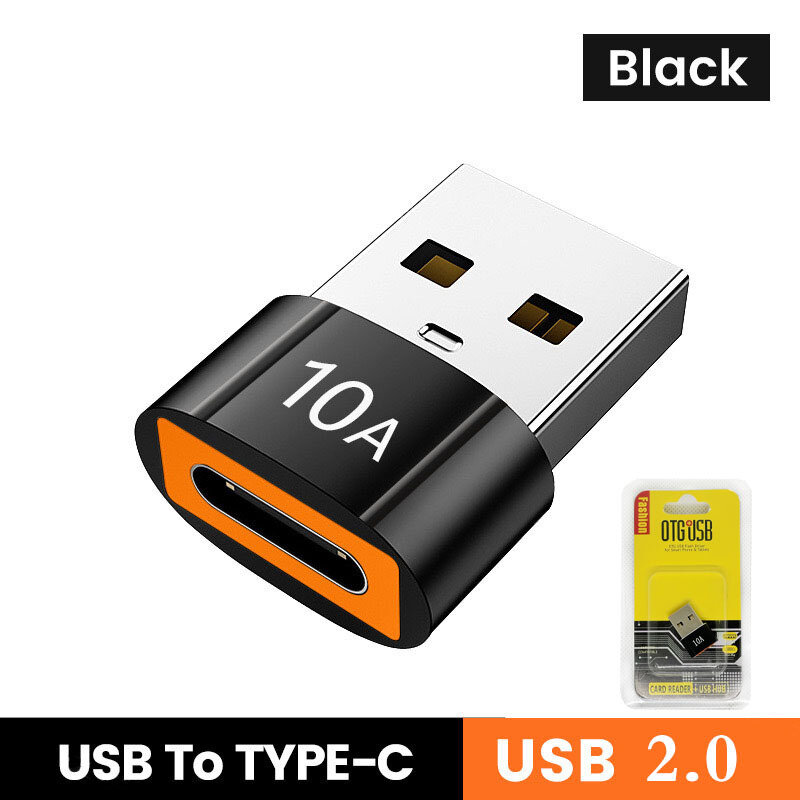 OTG-адаптер USB для зарядки Type-c, USB2.0, черный, 10 А, Назначение-интерфейсный, кабель питания, телефонный