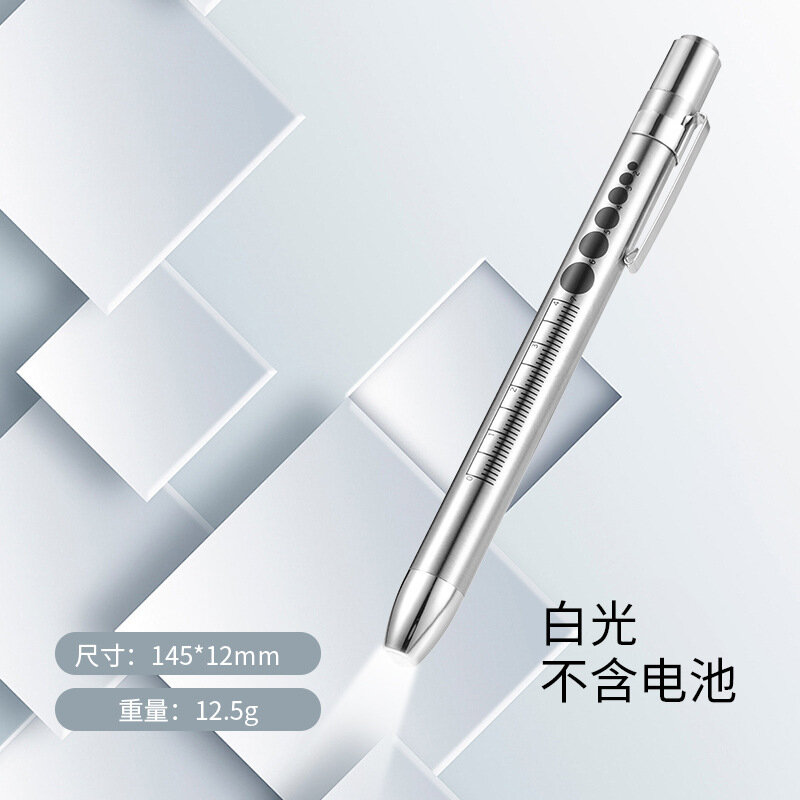 Новый фонарик-ручка из нержавеющей стали, светодиодный, с белым и желтым светом, для медсестер, на батарейках, для