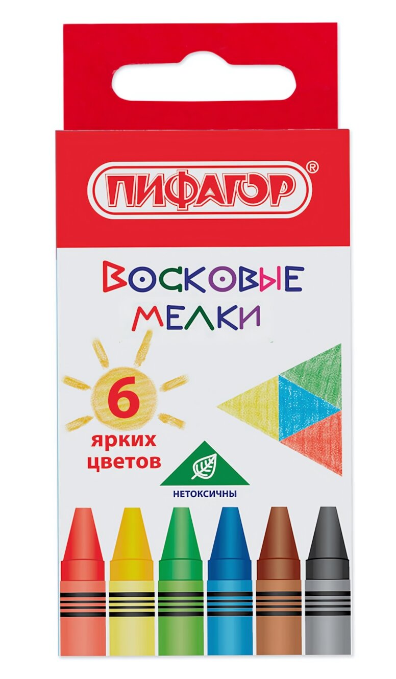 Мелки восковые 6цв. "Солнышко" (Пифагор)