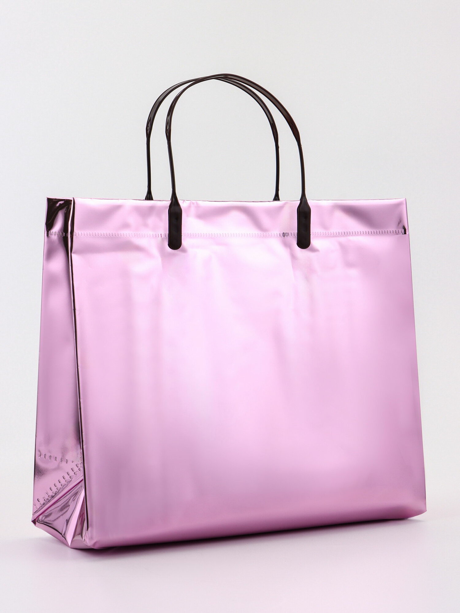 Пакет подарочный ПВХ, голография, розовый, пластиковая ручка, 26x22.5x10 см