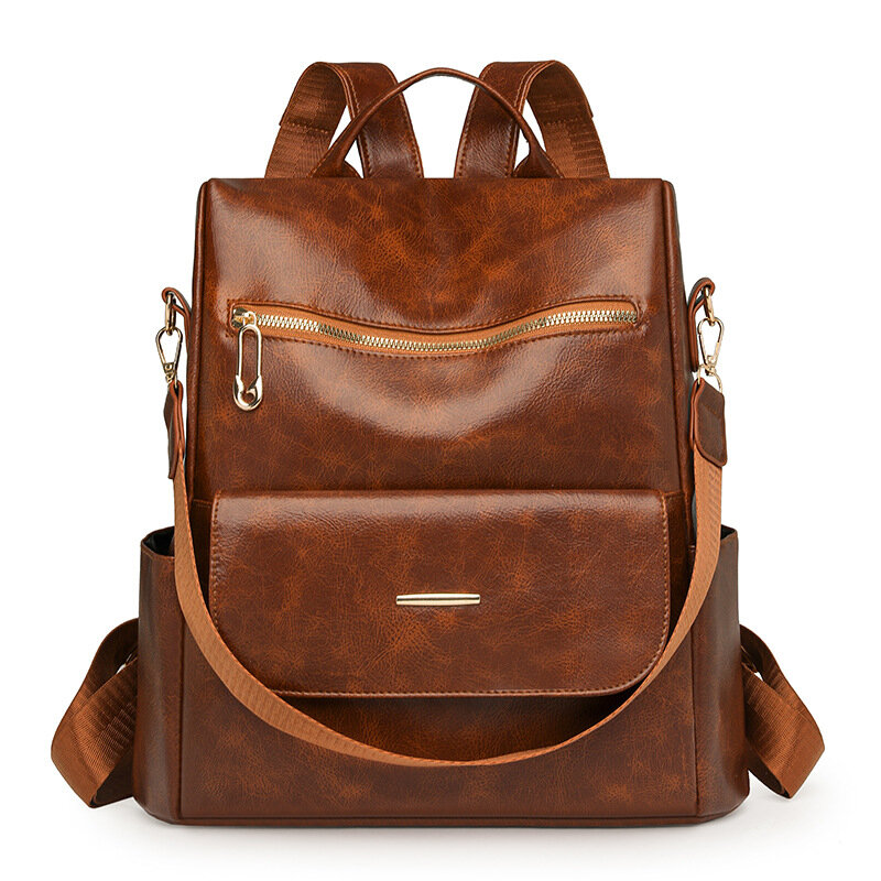 Сумка через плечо, модный ретро-модный глянцевый рюкзак из мягкой кожи из искусственной кожи, большой вместительный универсальный женский рюкзак для путешествий на открытом воздухе