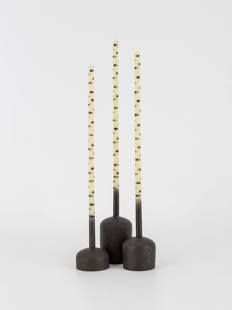 Черные Подсвечники, для тонких свечей, диаметром 0,7 см, набор 3шт авторский состав "камушки"