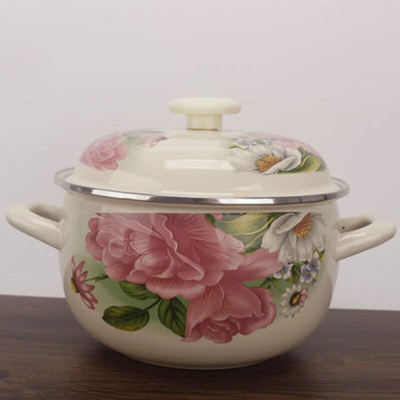 Утолщенный набор из трех предметов: эмалированная кастрюля, суповая кастрюля с двумя ручками, кастрюля для тушения, миска для лапши быстрого приготовления, маленькая кастрюля для горячего, миска для сала