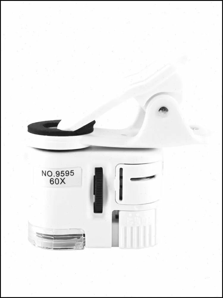 Микроскоп карманный 9595-W 60x с клипсой и подсветкой.
