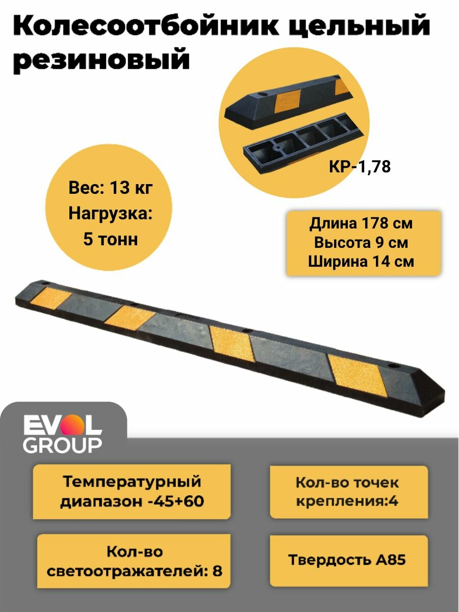 Олесоотбойник резиновый парковочный CableShell 1.78 м, ограничитель колес для гаража и частного дома (КР-1.78)