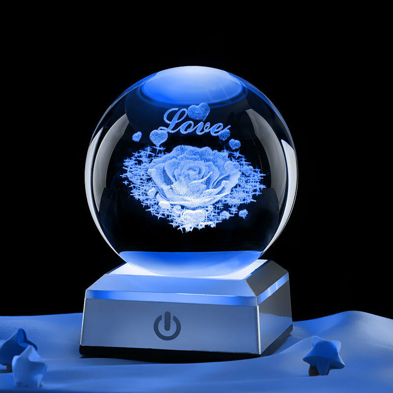 Светящийся кристальный шар с розой и надписью "Счастья" – ночник для торта на день рождения, подарок для мальчиков, девочек и лучших друзей.