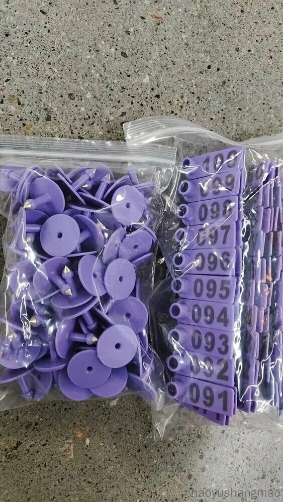 Бирки ушные для овец, коров, КРС и др. животных 100 шт. нумерация от 1 до 100, размер 48 x 18 мм, толщина 1,5 мм