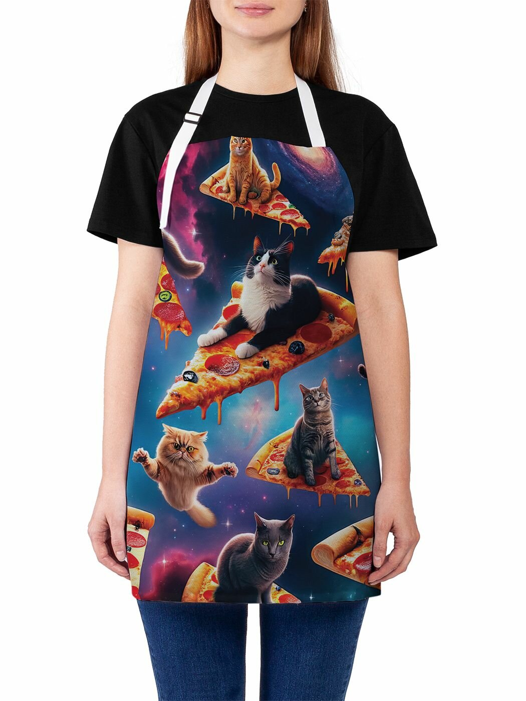 Фартук для кухни тканевый "Пицца котики" / водоотталкивающий, универсальный размер , JoyArty