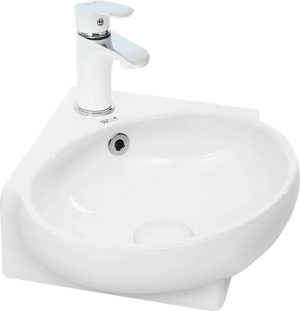 Раковина маленькая в туалет Weltwasser WW Aisbach 5010 36 мини, угловая, подвесная, фаянсовая, овальная, белая, 36 см