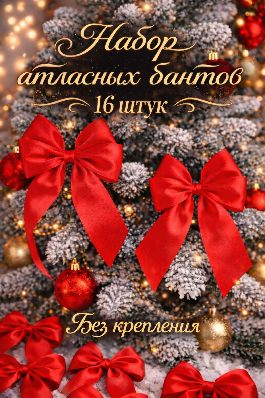 Бантики для елки - 16 штук/бантики для декора/бантики для бабл шара/бантики для декора/новогодние украшения/атласные