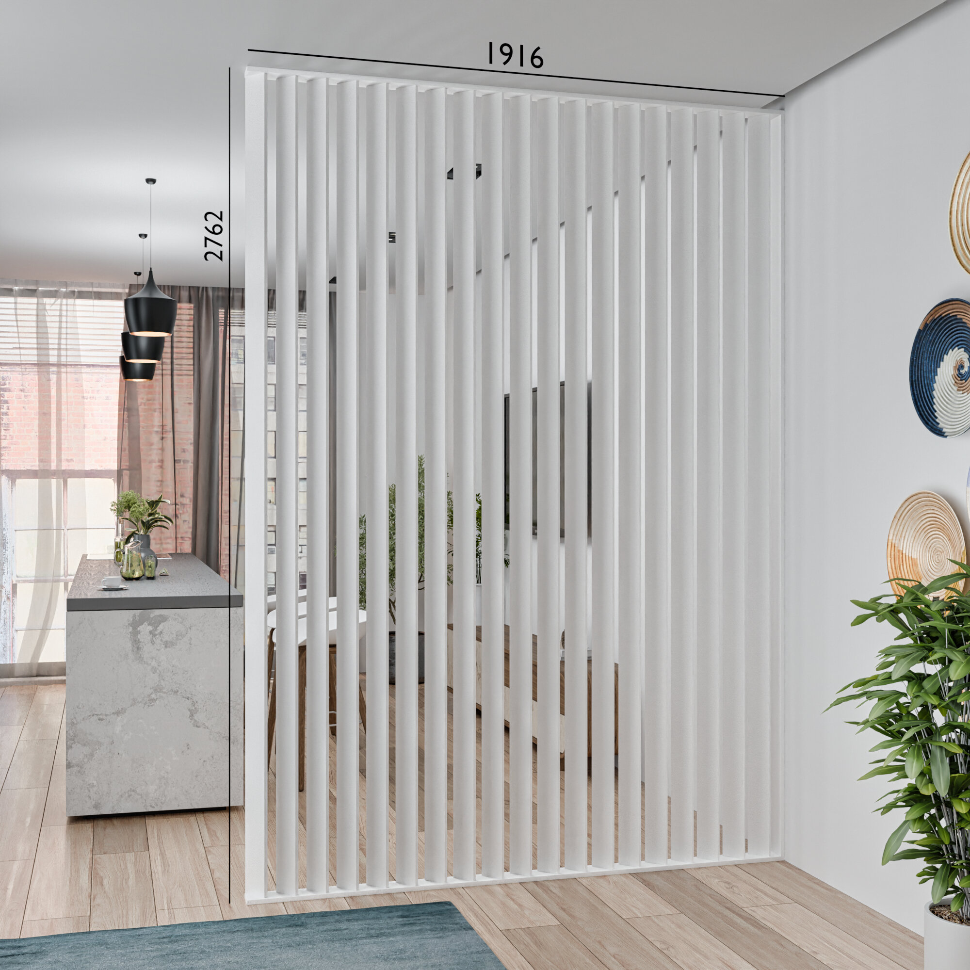 Перегородка из реек для зонирования салона красоты, 192 см, ЛДСП, белый